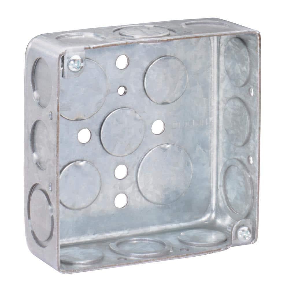 Southwire 4 in. W x 1-1/2 in. D Steel Metallic Drawn Square Box with Nine 1/2 in. KO's and 8 CKO ...