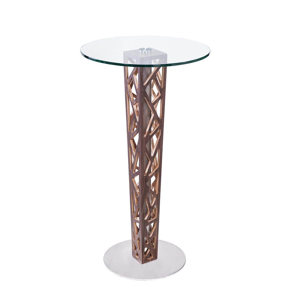 Armen Living Crystal Bar Table with Walnut Veneer Column and Brushed ...