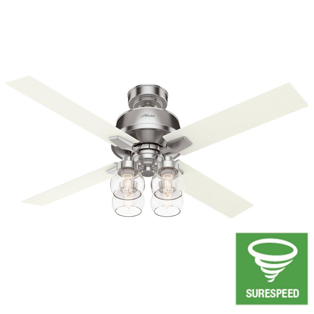 Hunter Vivien 52 in. LED Indoor Brushed Nickel Ceiling Fan with Light ...