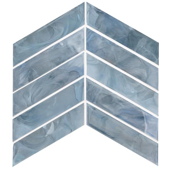 MSI Take Home Tile Sample-Blue Shimmer Chevron 4 in. x 4 in. Glass Mesh ...