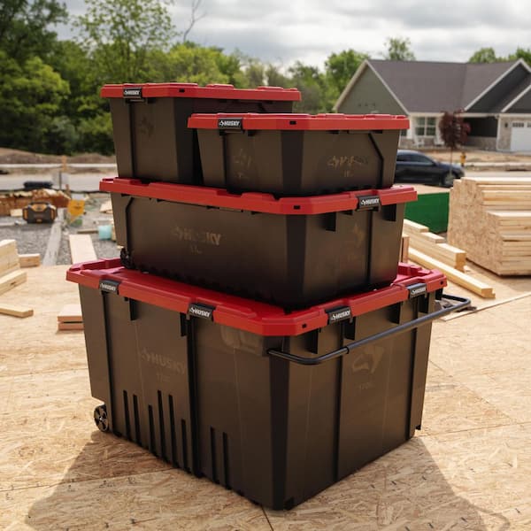 Husky 170 Gal. Pro Grip Storage Tote in Black with Red Lid 999-170G ...
