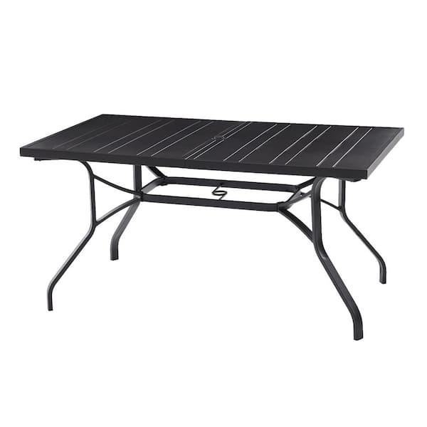 60 in. x 35 in. Weather-Resistant Black Metal Outdoor Dining Table with ...