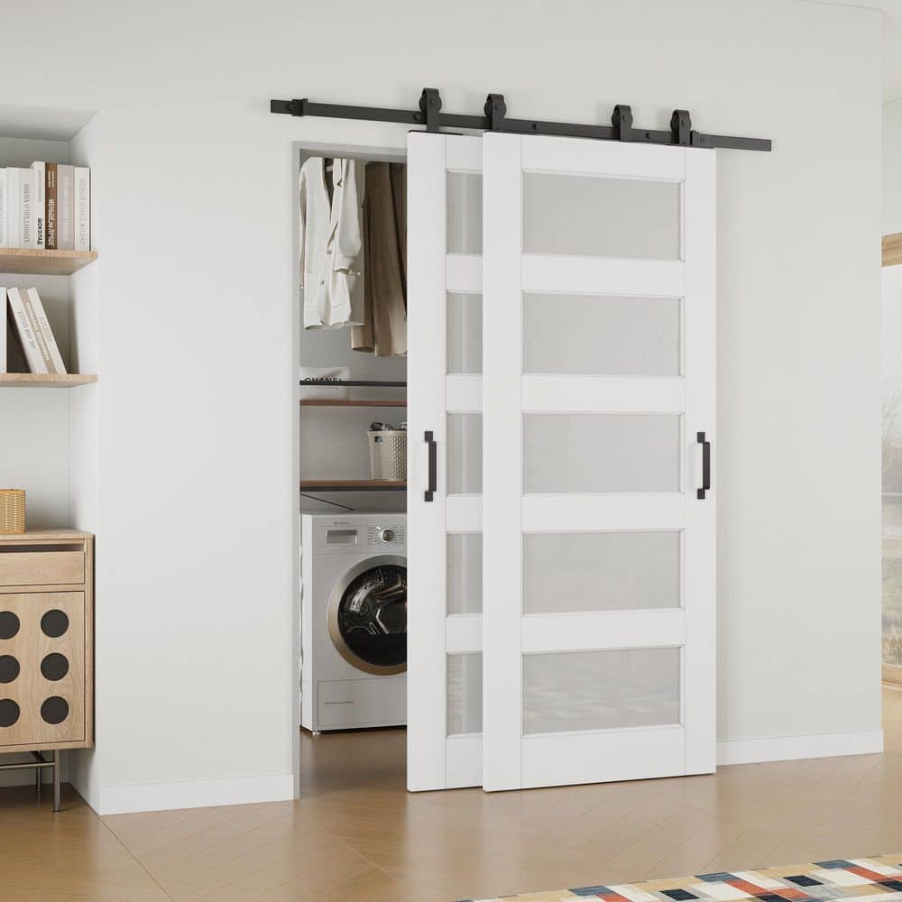 EH PUERTA 64 in. x 80 in. (Double 36 in.) 5-Lite Frosted Glass White ...