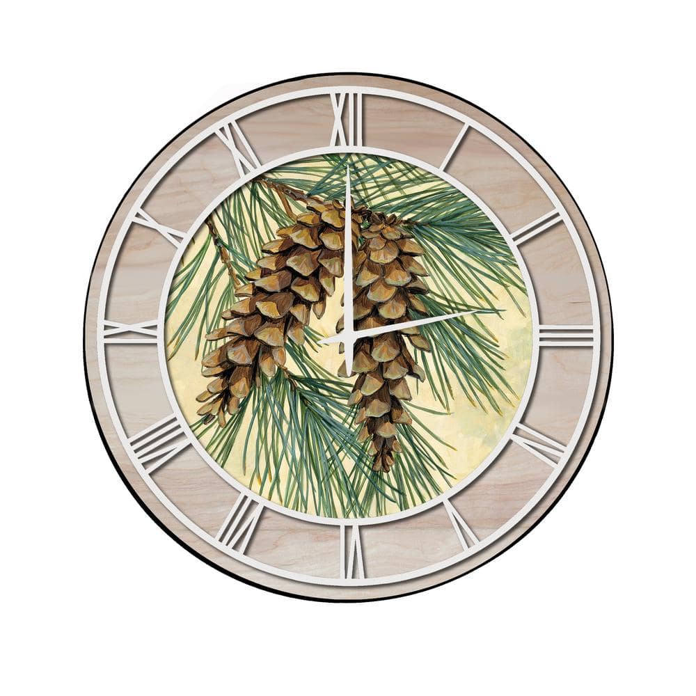 "Pinecone" Woodgrain Accent and White Numbers Imaged Wall Clock CL-PC ...