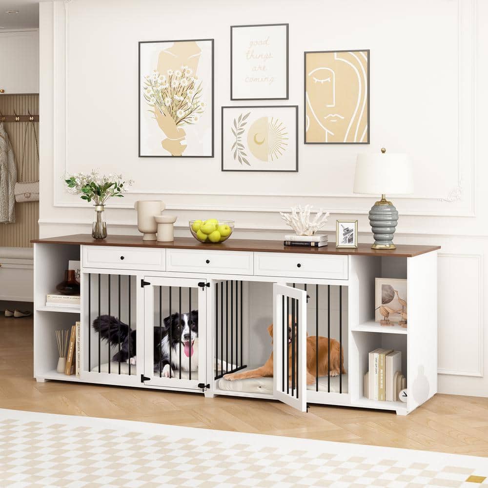 FUFU&GAGA Upgrade Large Dog Crate with 3 Drawers, Indoor Large Furniture Style Dog House with ...