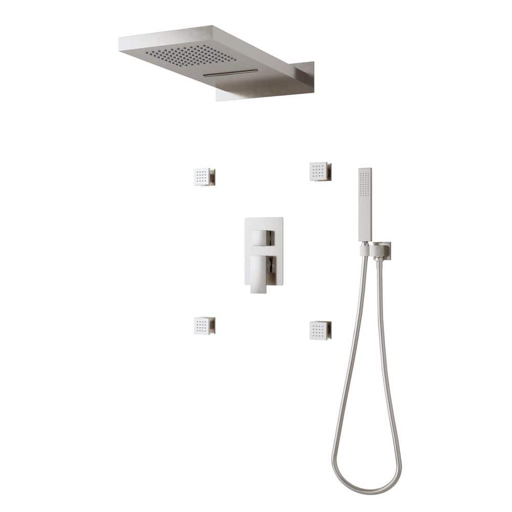 FORCLOVER 4-Jet Rectangular Wall Mount Shower System with With Handheld ...