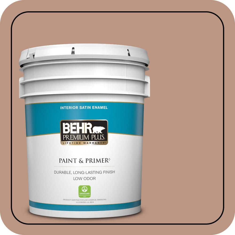 BEHR PREMIUM PLUS 5 gal. #S190-4 Spiced Brandy Satin Enamel Low Odor ...
