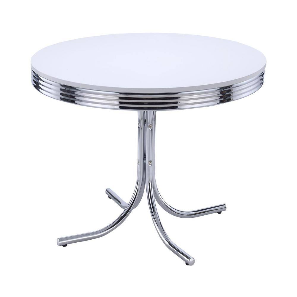 Coaster Retro Glossy White and Chrome Wood Top Round Pedestal Dining ...