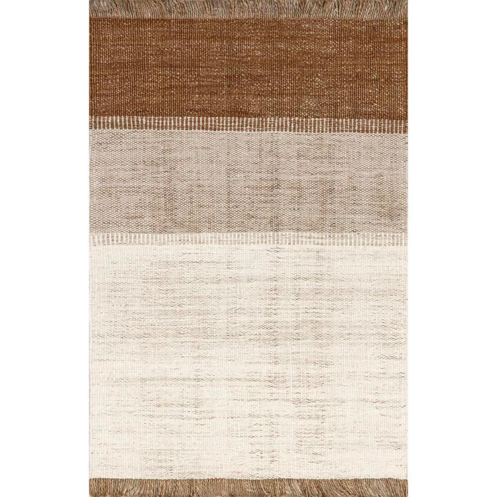 nuLOOM Nanala Bold Striped Jute Tasseled Rust 8 ft. x 10 ft. Area Rug ...