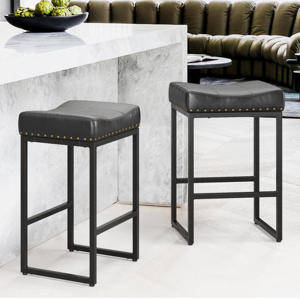 LUE BONA Modern 24 in. Metal Frame Black Bar Stools Set of 2-Counter ...