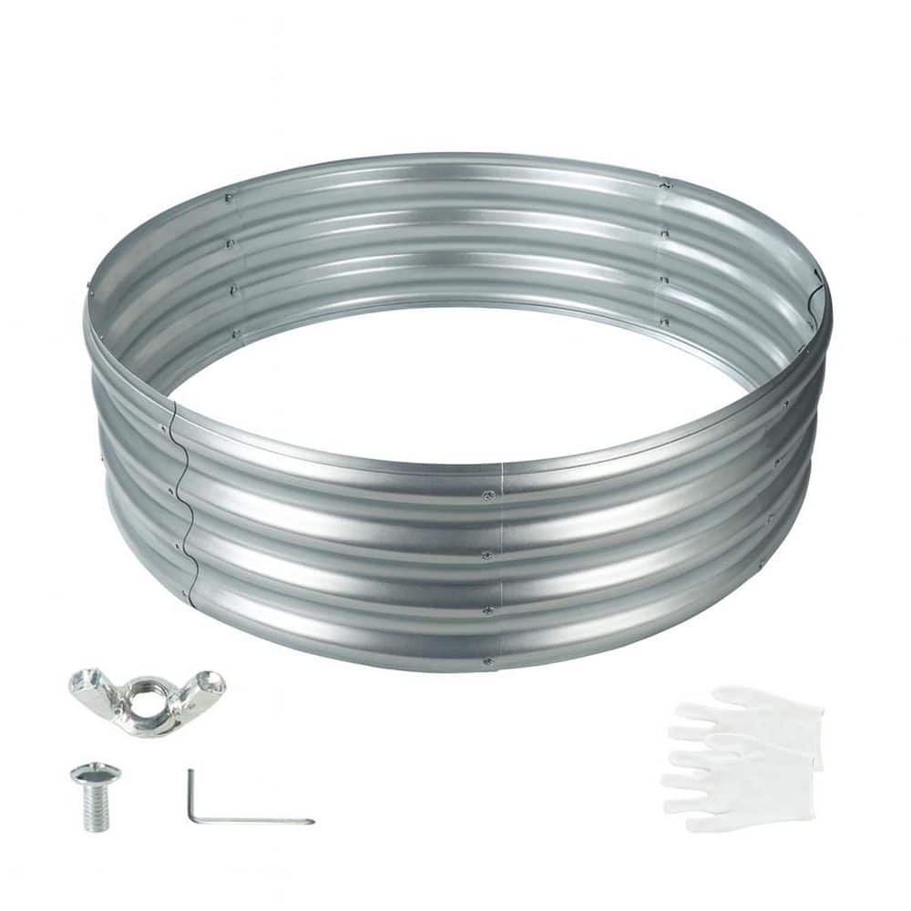 36 in. D x 12 in. H Round Galvanized Steel Fire Pit Kit in Silver with ...