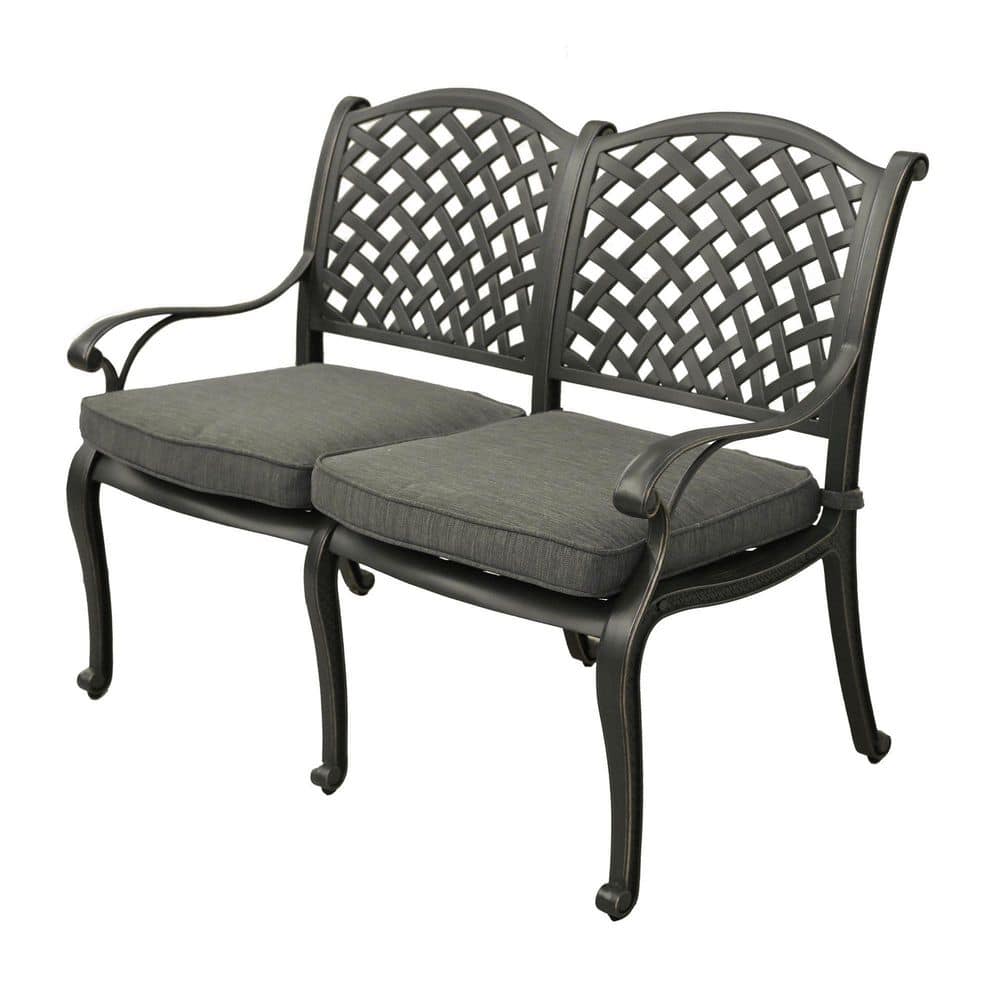 Mondawe 46 in. W 2-Person Dark Black Aluminum Frame Outdoor Bench with ...