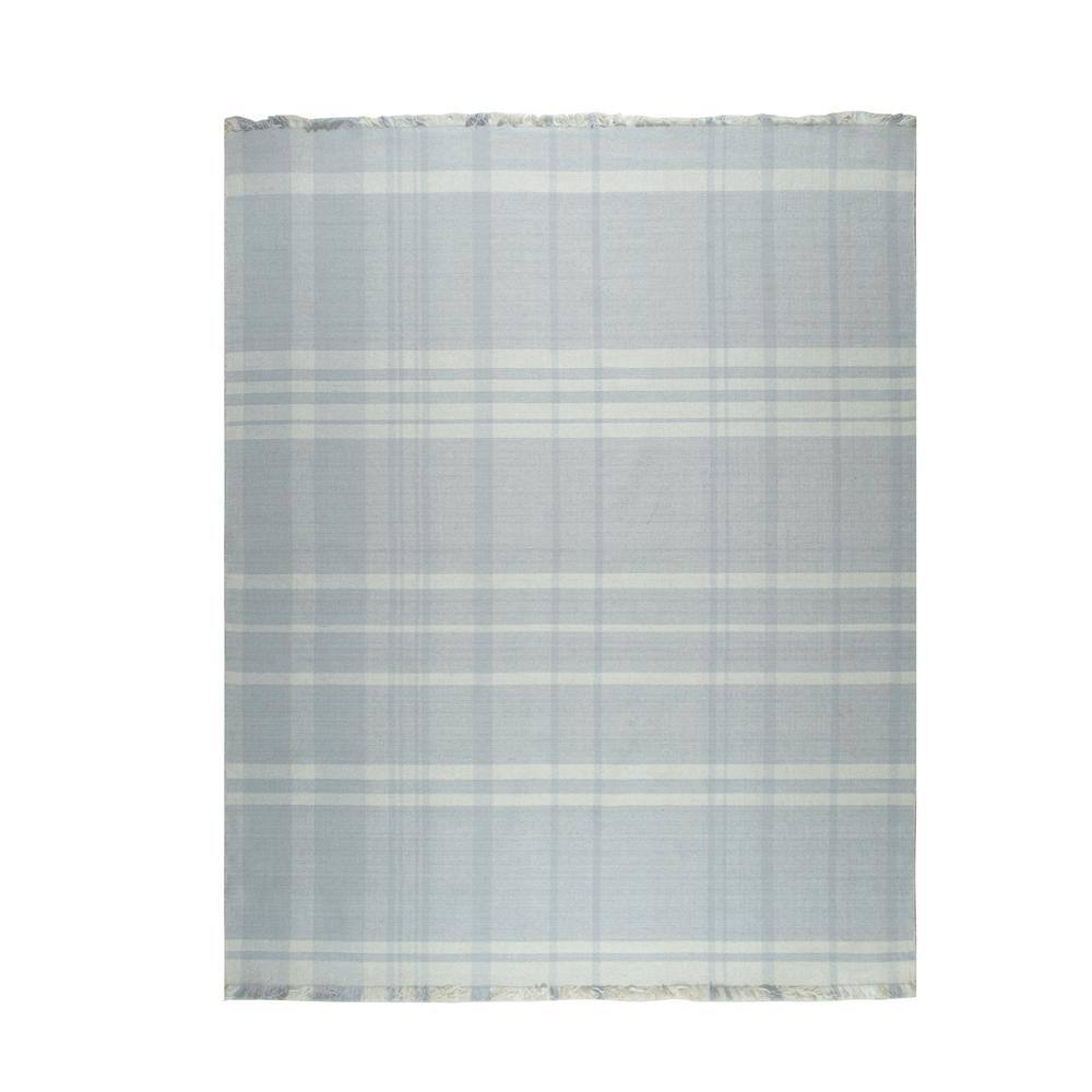 EORC Plaid White 6 ft. x 9 ft. Hand-Knotted Wool Contemporary Flat ...