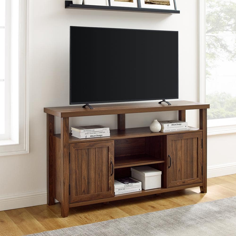 Walker Edison Furniture Company 58 in. Farmhouse Dark Walnut Wood TV ...