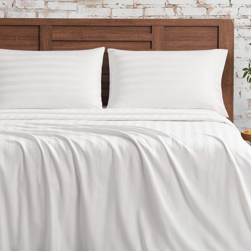 French Connection Lux Sleep 3-Piece White Striped Sateen Cotton Twin ...