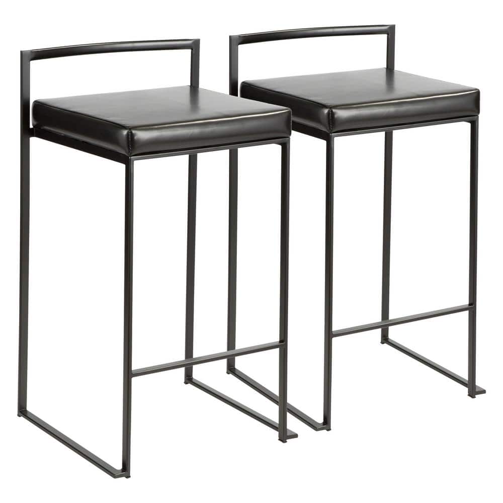 Lumisource Fuji 26 in. Black Stackable Counter Stool with Black Faux ...