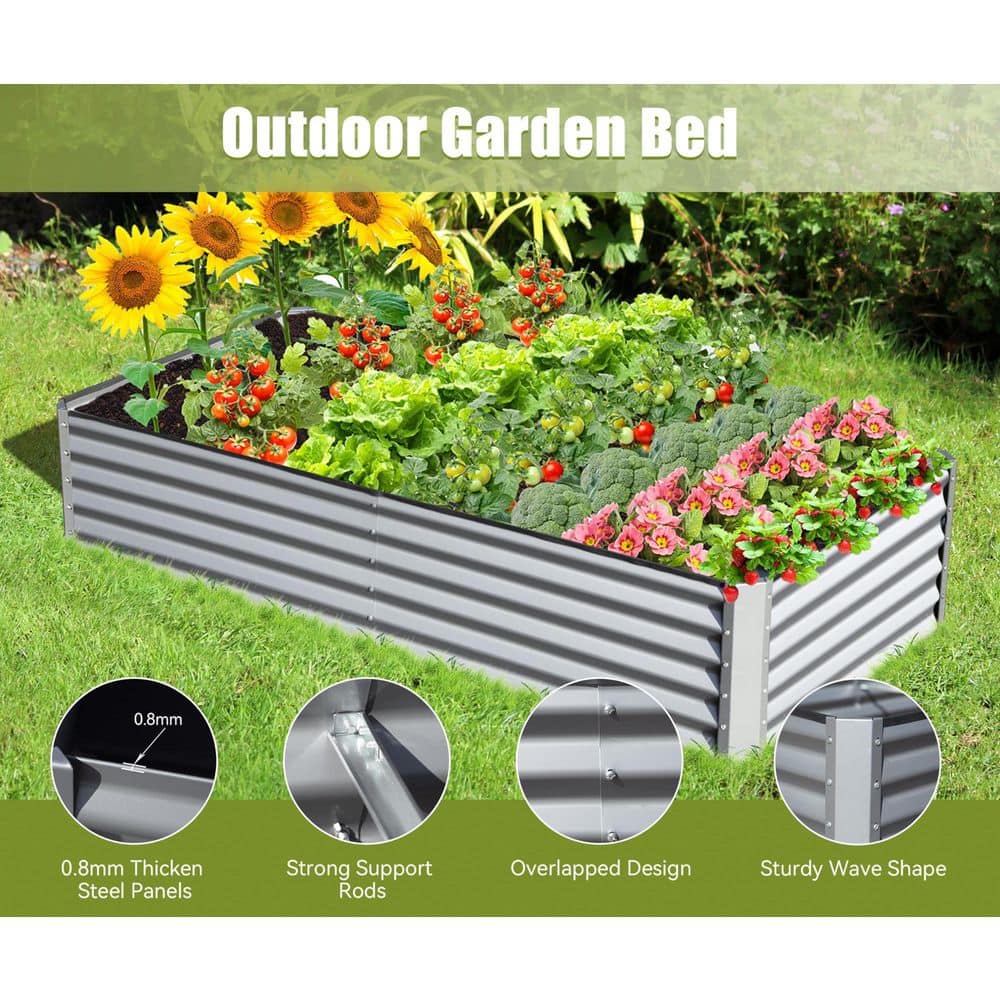 8 ft. x 4 ft. x 1.5 ft. Galvanized Raised Garden Bed,Square Outdoor ...