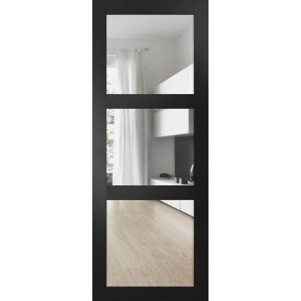 Sartodoors 30 in. x 84 in. Solid Wood Clear Glass Black Matte Interior ...