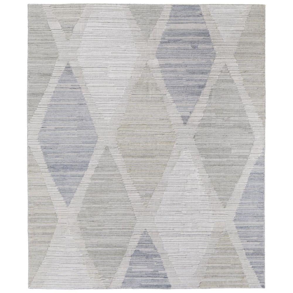 HomeRoots 2 ft. x 15 ft. Ivory, Blue Geometric Area Rug 2000567012 ...