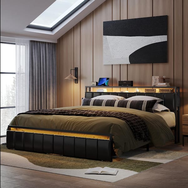 Metal double bed with storage store