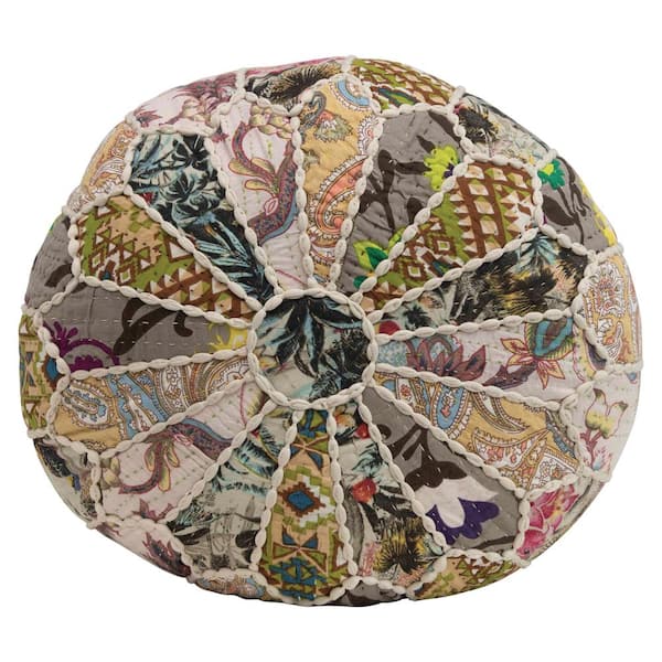 3R Studios Multi-Colored Patchwork Cotton Kantha Pouf DF2352