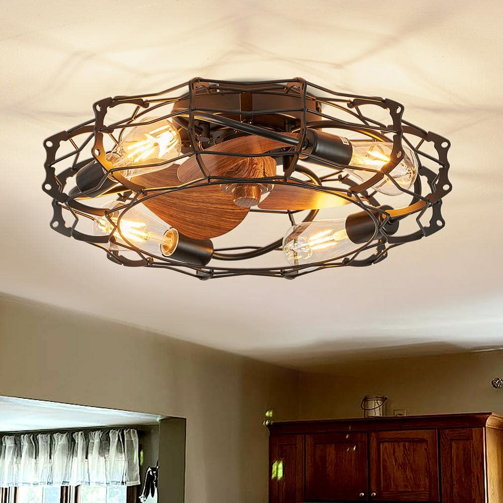 Pacific Core Rustic 21 in. Black Indoor Low Profile Caged Ceiling Fan ...