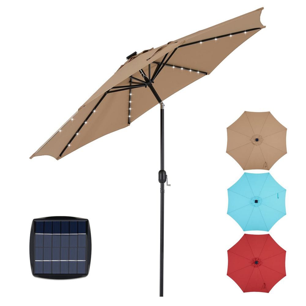 10 ft. Solar Polyester 32 LED Lighted Patio Umbrella with Tilt ...