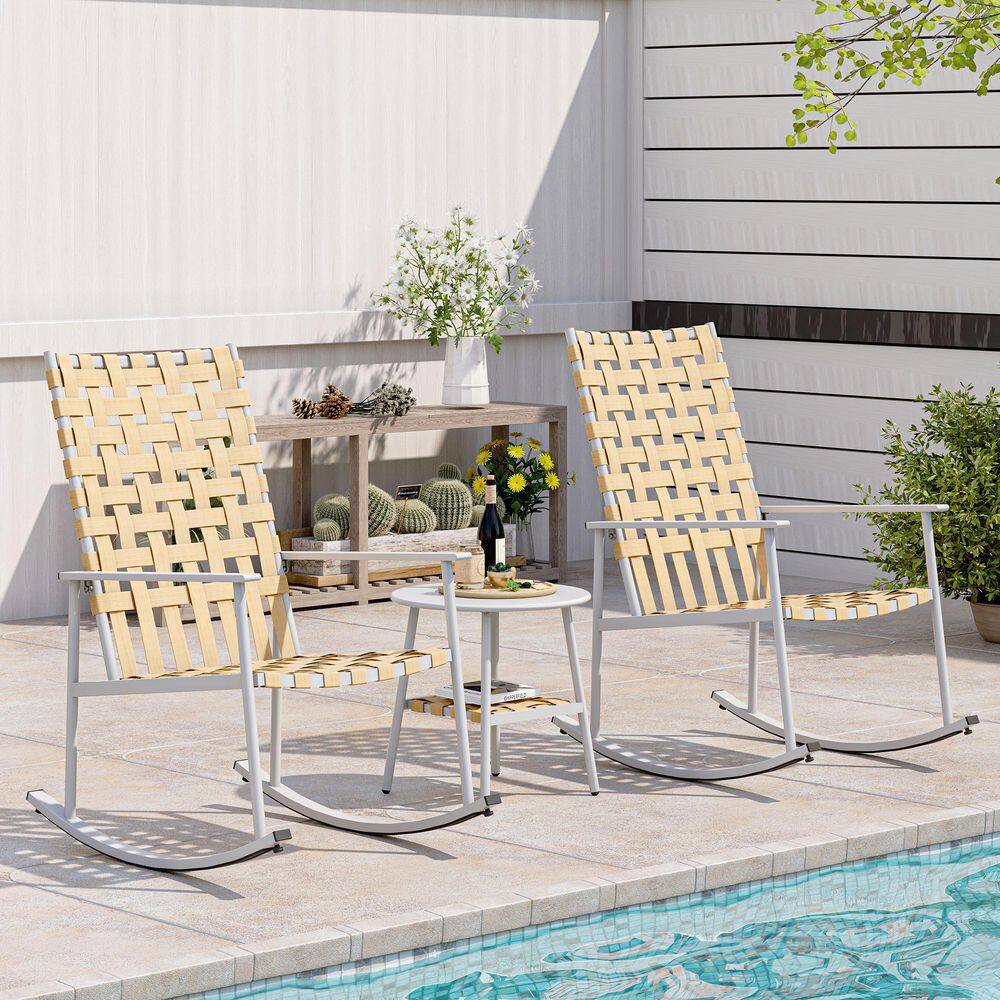 LAUSAINT HOME Beige 3-Piece Wicker Outdoor Bistro Set with Coffee Table ...