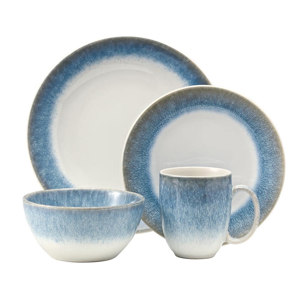 Over and Back Alabaster 16-Piece Casual Blue Stoneware Dinnerware Set ...