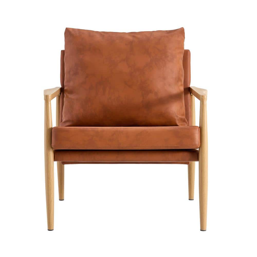 Orange PU Leather Accent Arm Chair, Mid Century Modern Upholstered ...