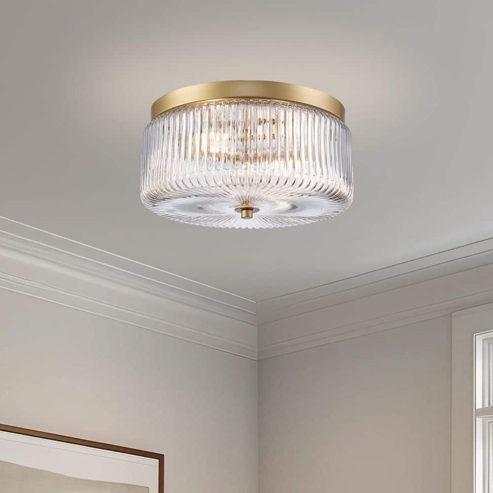 Bel Air Lighting Quartz Quarters 11.75 in. 2-Light Gold Flush Mount ...
