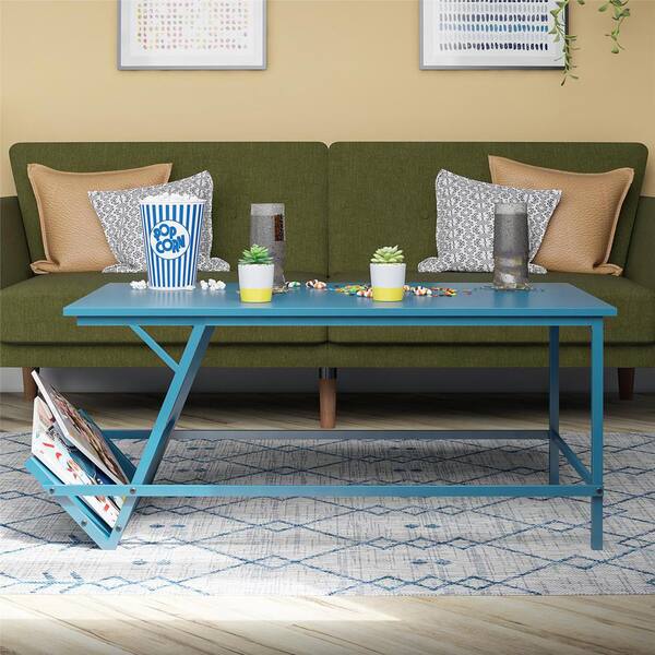 Novogratz Regal 42 in. Blue Large Rectangle Particle Board Coffee Table with Shelf 3585906COM The Home Depot