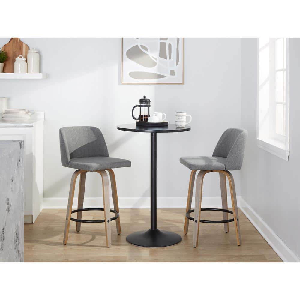 Lumisource Toriano 25.5 in. Grey Fabric, White Washed Wood and Black ...