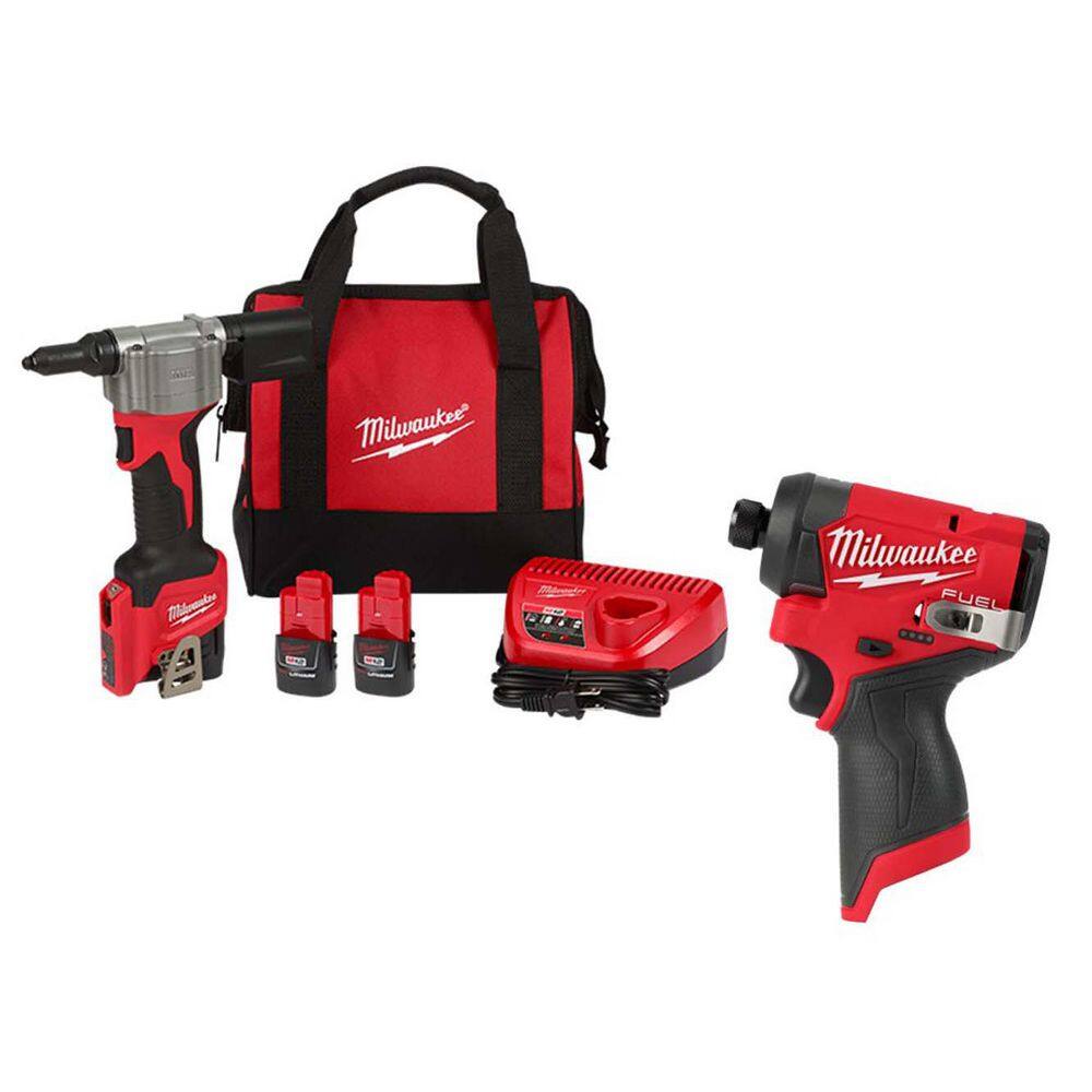 Milwaukee M12 12-Volt Lithium-Ion Cordless Rivet Tool Kit with Impact ...