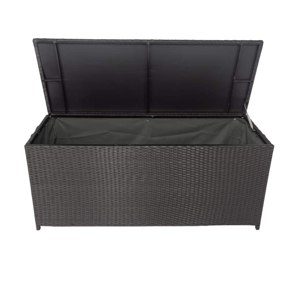 WELLFOR 113 Gal. Black Wicker Outdoor Storage Box Deck Box with Lid ...