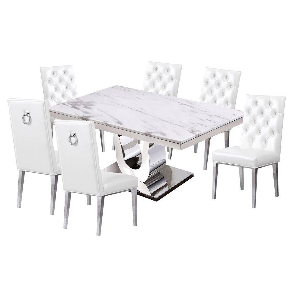 Best Quality Furniture Ada 7-Piece White Marble Top with Stainless ...
