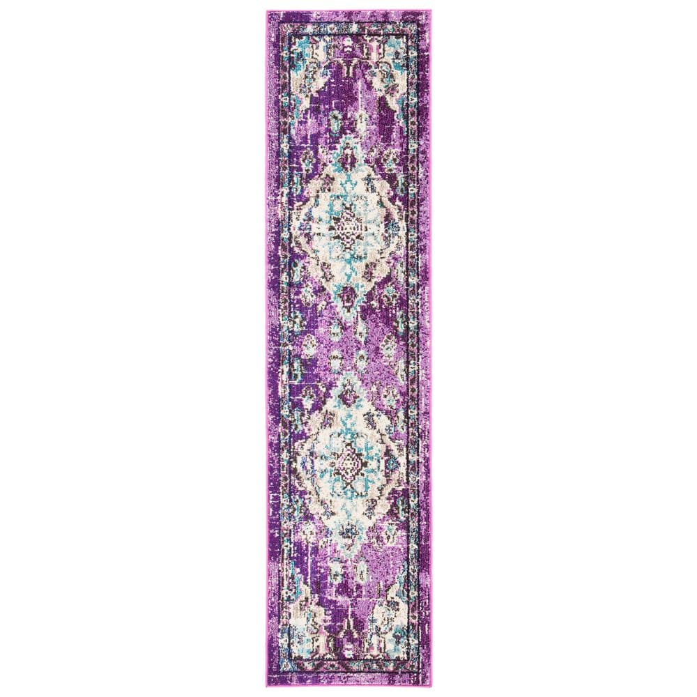 SAFAVIEH Madison Lavender/Light Blue 2 ft. x 8 ft. Border Floral ...