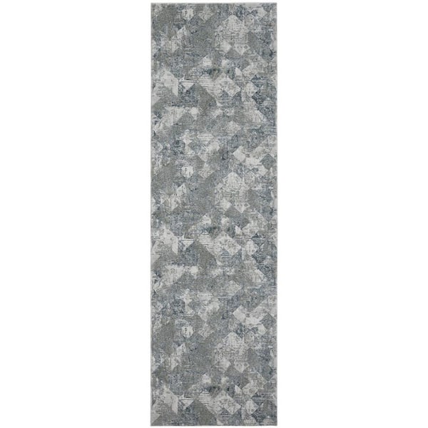 HomeRoots 2 ft. x 8 ft. Ivory, Gray, Green Abstract Runner Rug ...