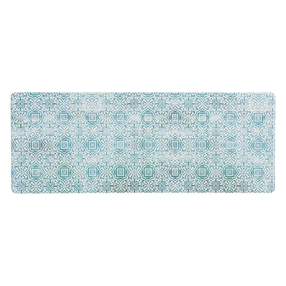 World Rug Gallery Boho Tile Blue 18 in. x 47 in. Anti-Fatigue Standing ...