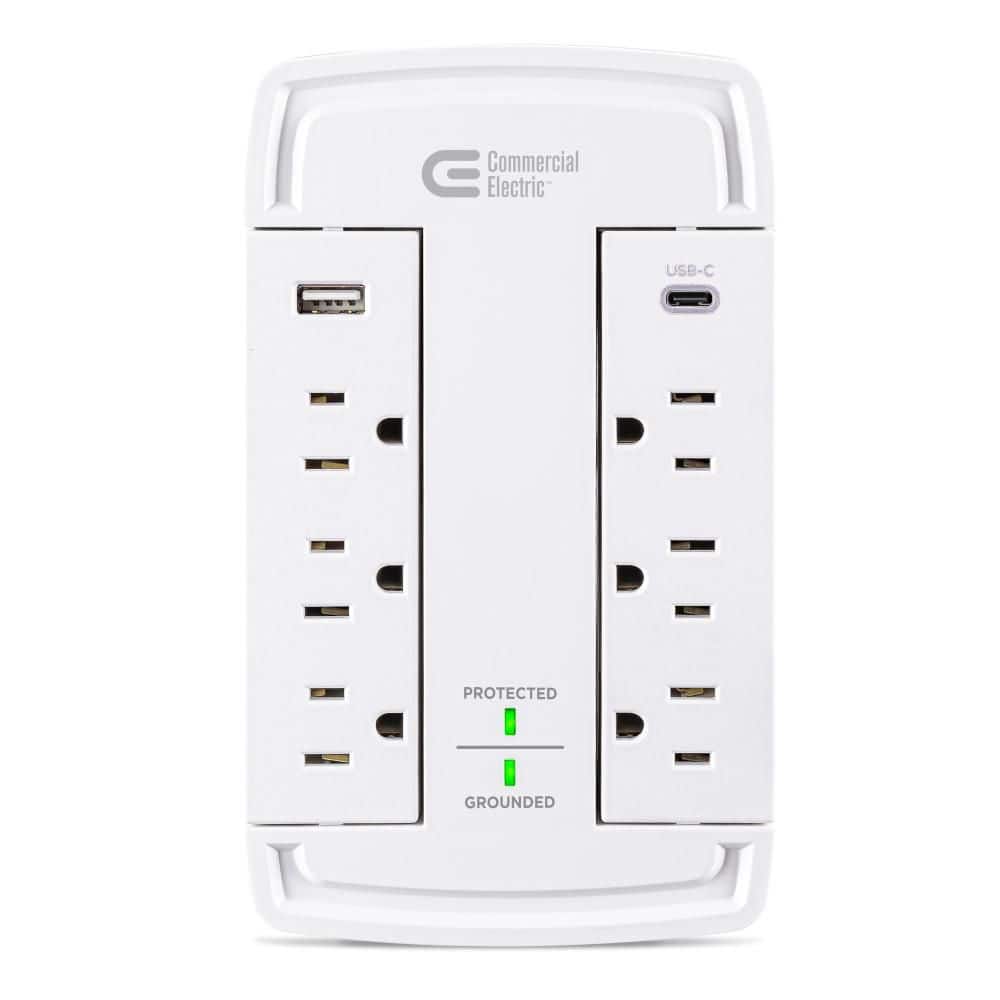 Commercial Electric 6-Outlet Wall Mounted Swivel Surge Protector with 1 ...