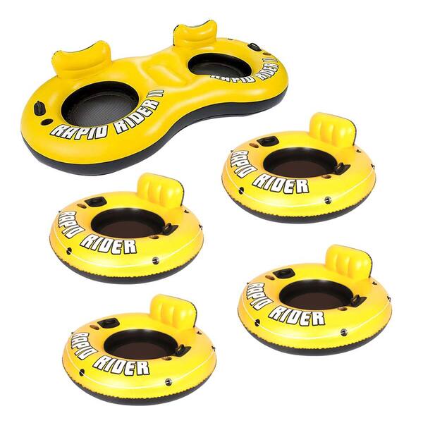 Bestway Yellow 2-Person Raft and Single Tube Inflatable Float (4-Pack ...
