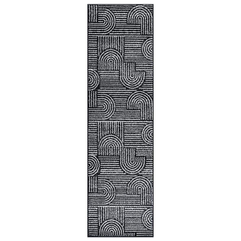 World Rug Gallery Bohemian Stripe Black 2 ft. x 7 ft. Arch Design ...