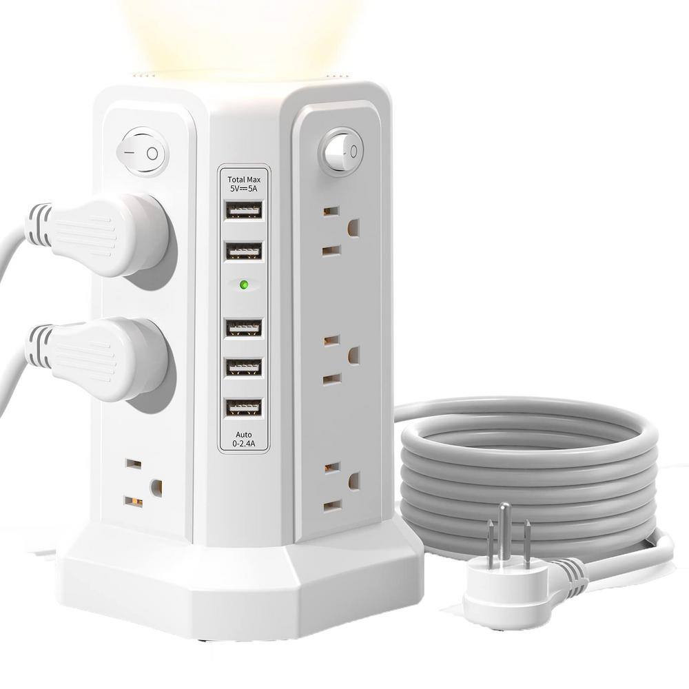 Aoibox 10 ft. Power Strip Tower 12-Outlet AC 1800 Joule Surge Protector ...