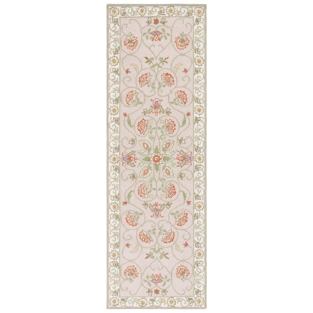 SAFAVIEH Chelsea Beige/Green 3 ft. x 8 ft. Floral Diamond Runner Rug ...