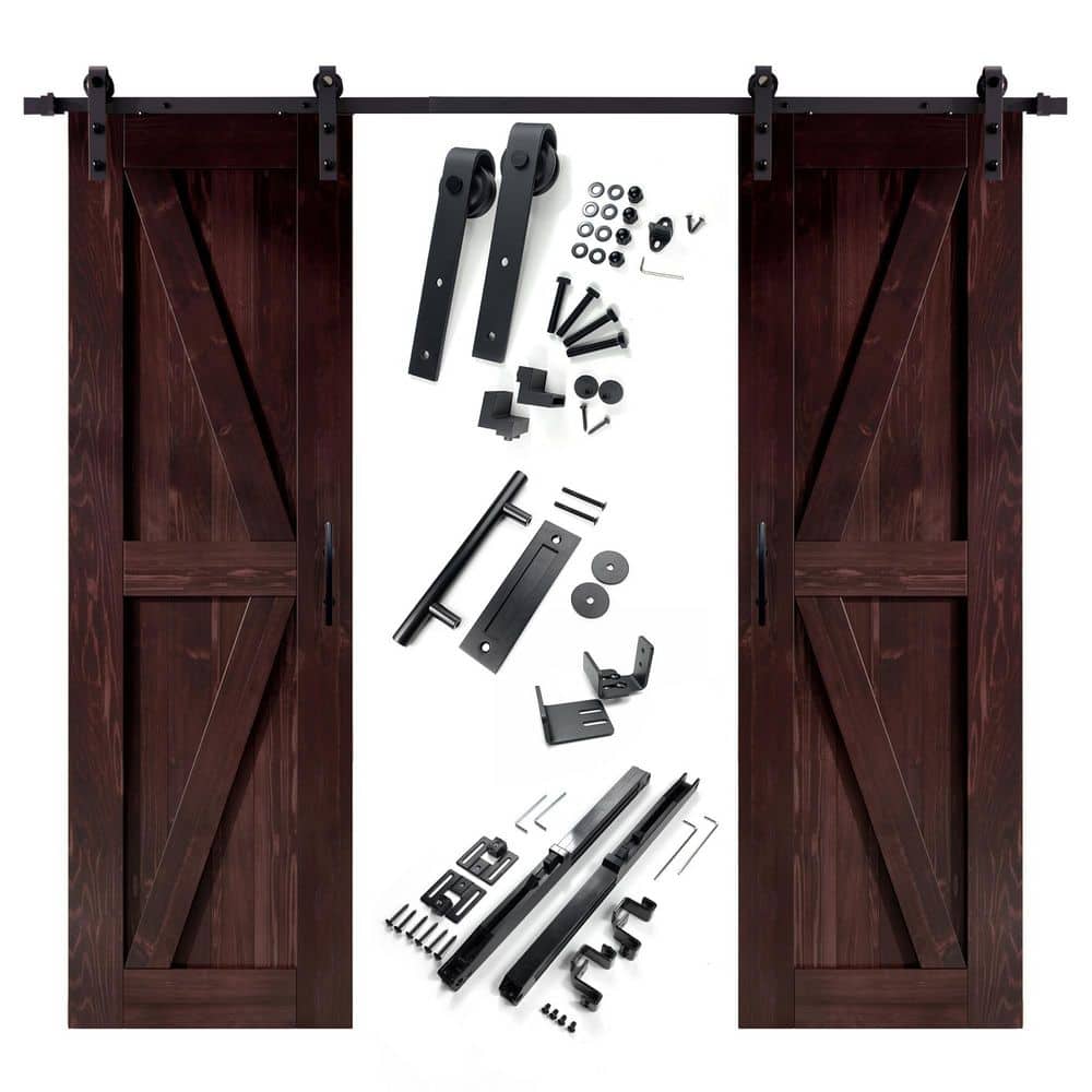 HOMACER 22 in. x 84 in. K-Frame Red Mahogany Double Pine Wood Interior ...