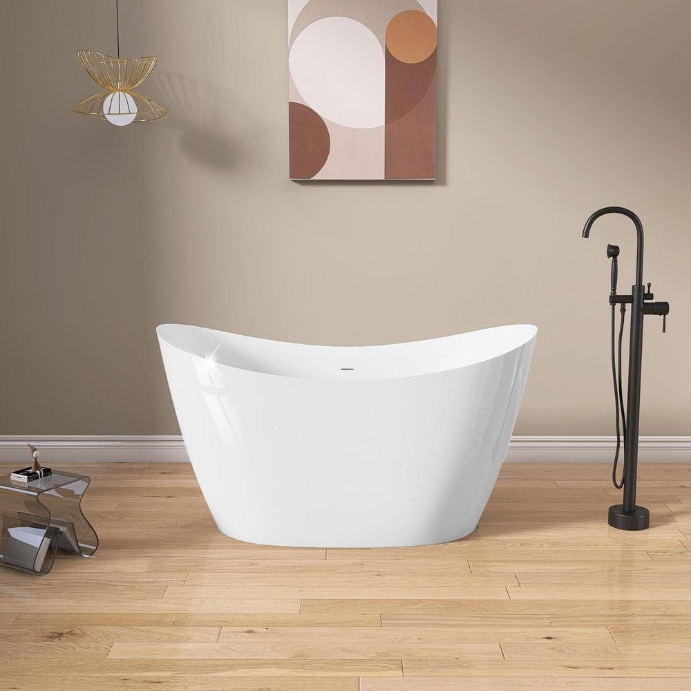 NTQ 51 in. x 27.5 in. Free Standing Deep Soaking Double Slipper Alone Bath Tub Oval Acrylic ...