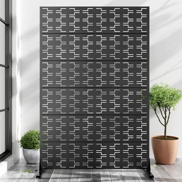 Lirago 72 in. x 47 in. Black Privacy Screen Galvanized Freestanding ...