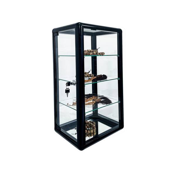 4 Tier Black Tempered Glass Counter Top Display Cabinet Decorative Box Display Case with Sliding Glass Door and Lock XZ P201214 The Home Depot