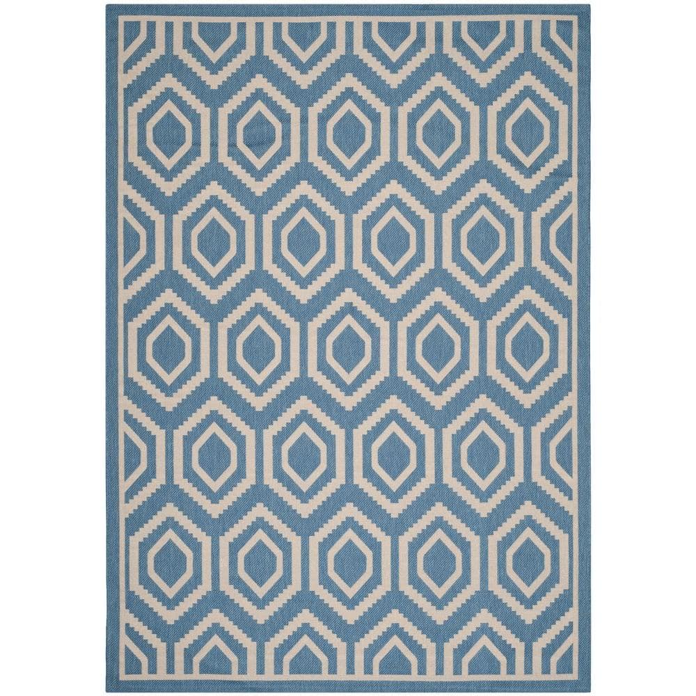 SAFAVIEH Courtyard Blue/Beige 5 ft. x 8 ft. Geometric Indoor/Outdoor ...