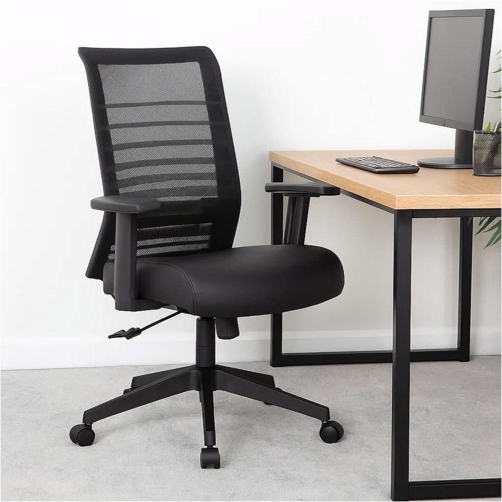 Benjara Zara Mesh Rolling Task Chair in Black Arms BM344445 - The Home Depot
